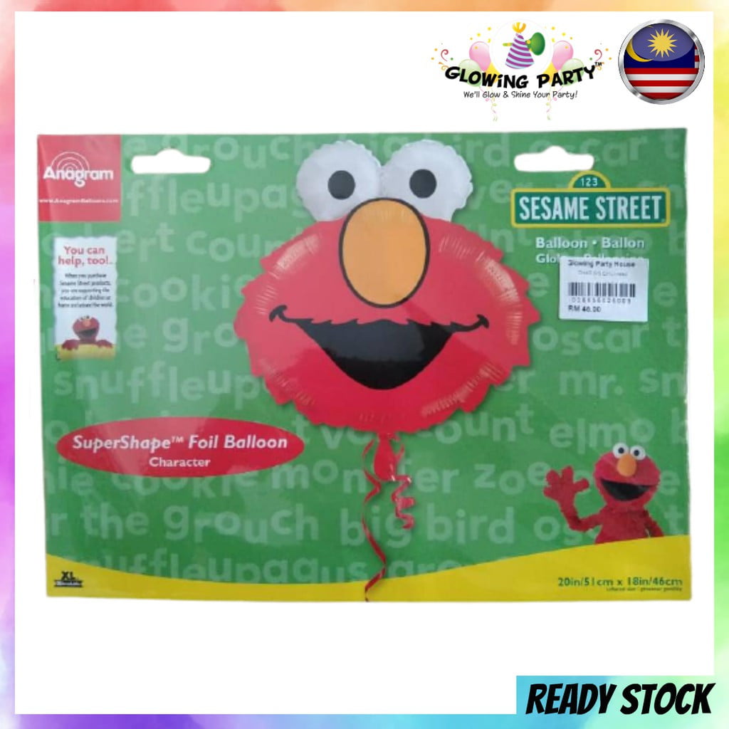123 SESAME STREET - ELMO HEAD 20" Foil Balloon SuperShape Brand Anagram ...